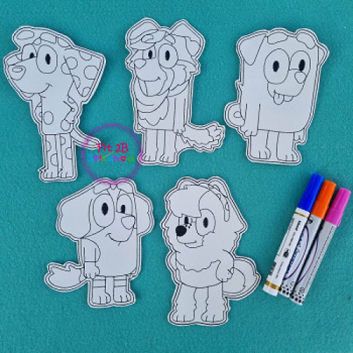 Blue and Friends 5 Dry Erase Coloring Set 5x7 ITH